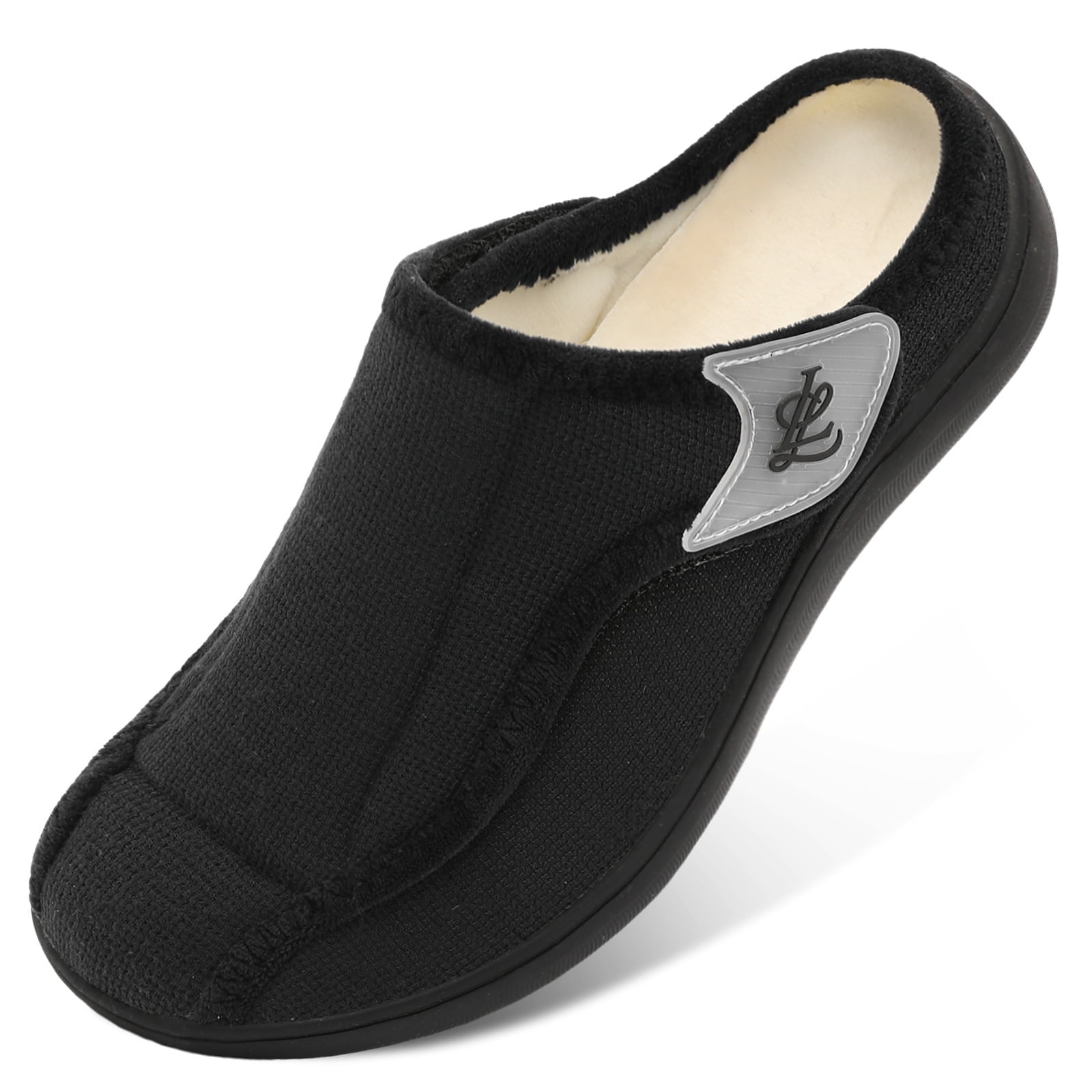 Barerun Mens Slippers Wide Diabetic House Slippers Adjustable Slip on ...