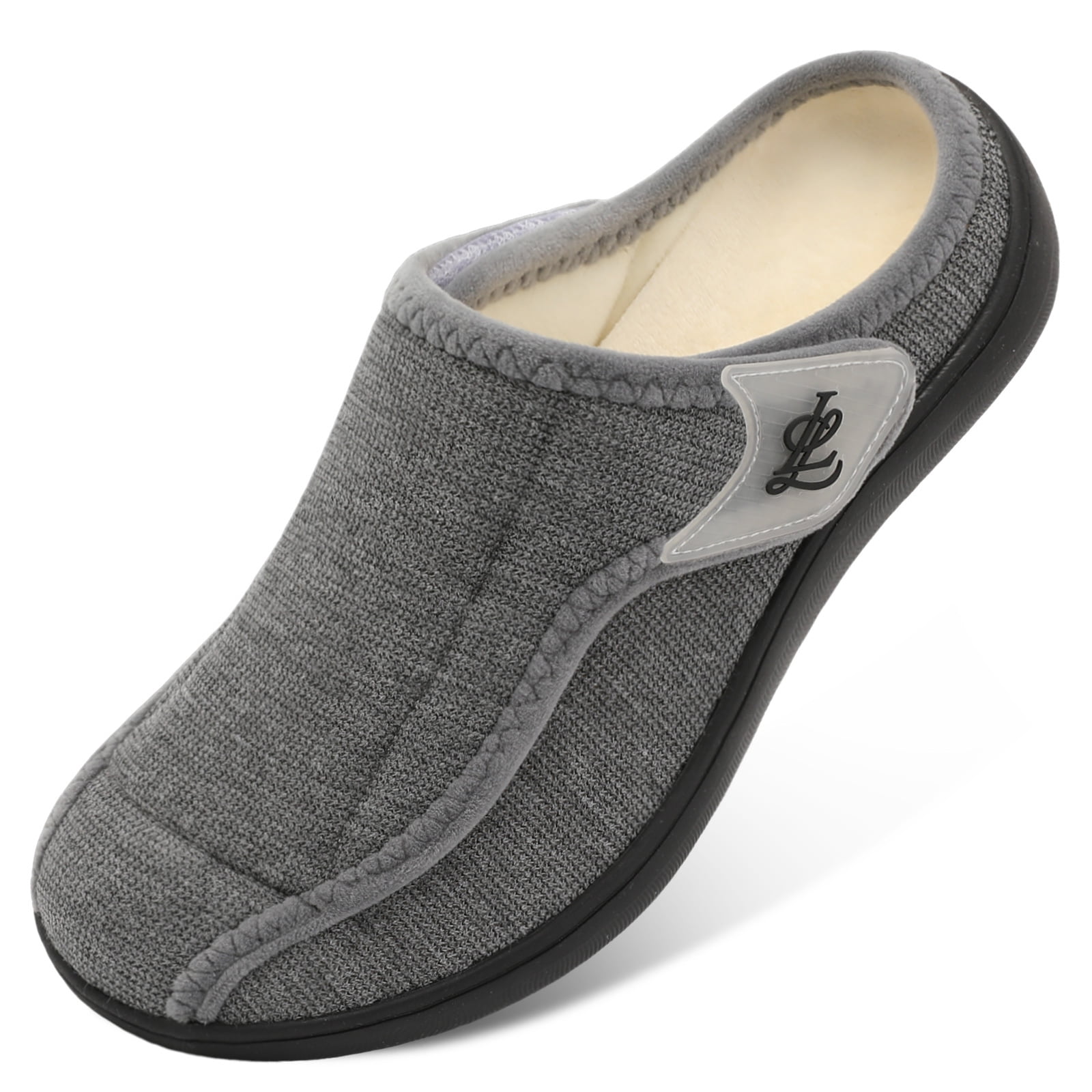 Barerun Mens Slippers Wide Diabetic House Slippers Adjustable Slip on Bedroom Shoes for Edema ...