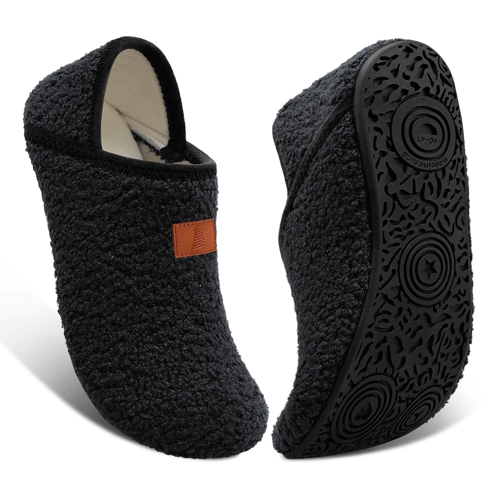 Barerun Unisex Fuzzy House Slippers with Non-slip Rubber Sole, Black ...