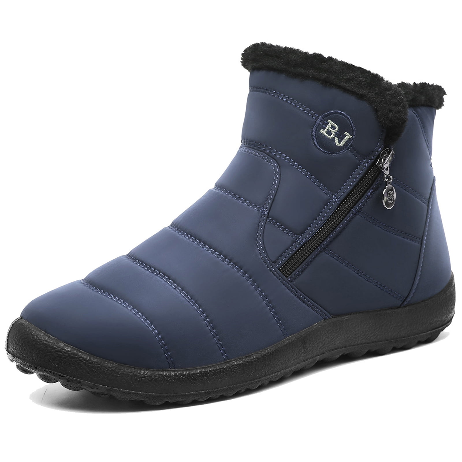 Barerun Winter Boots Warm Flat Boots for Women Ankle Booties Navy Women ...