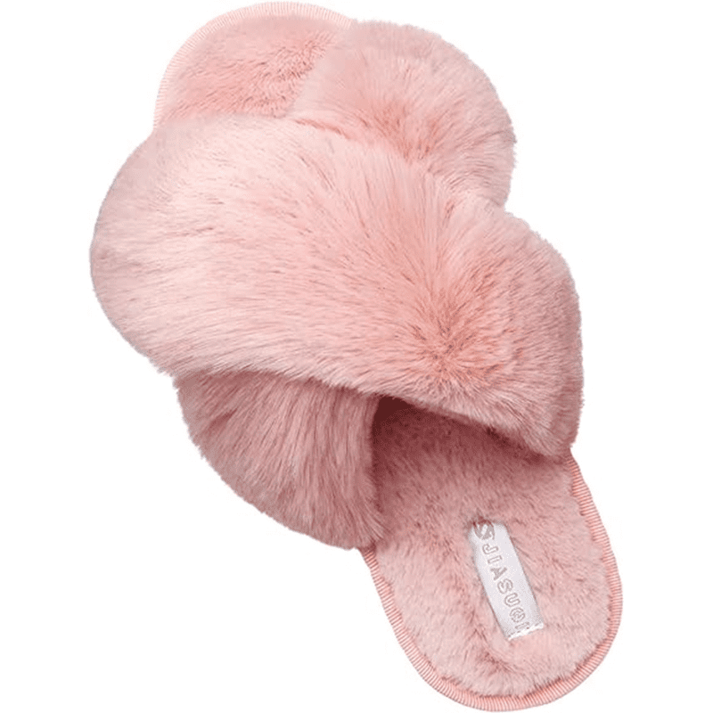 Barerun Women's Open Toe Slippers Fuzzy Fluffy House Slippers for Women ...