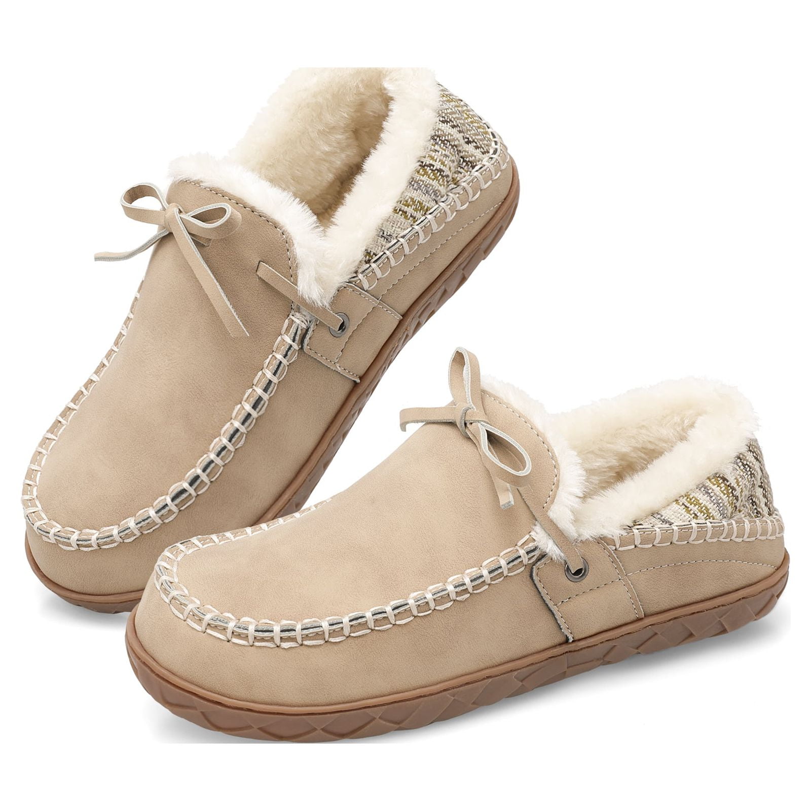 Barerun Womens Faux Fur Slippers Cozy Moccasin Scuff Warm House Shoes ...