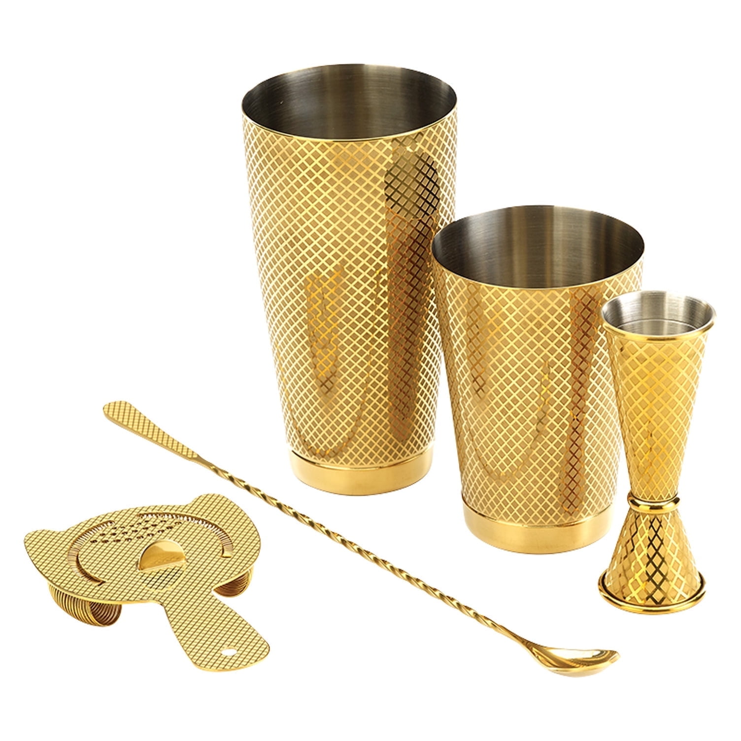 Barfly 5 Piece Diamond Lattice Etch Basics Cocktail Kit, Gold Plated ...