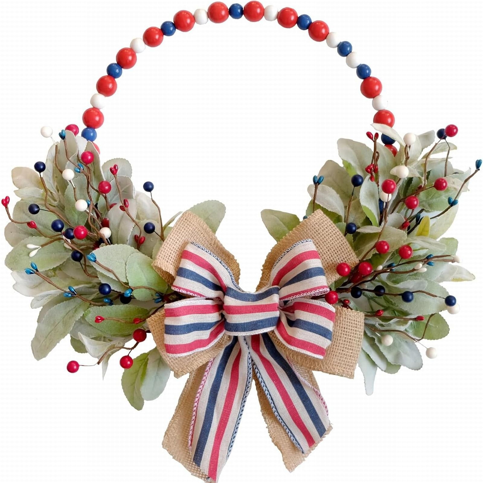 Barhoo 4Th of July Wreath Red White And Blue Patriotic Tempus Berry Wreath 16-Inch Decor for ...