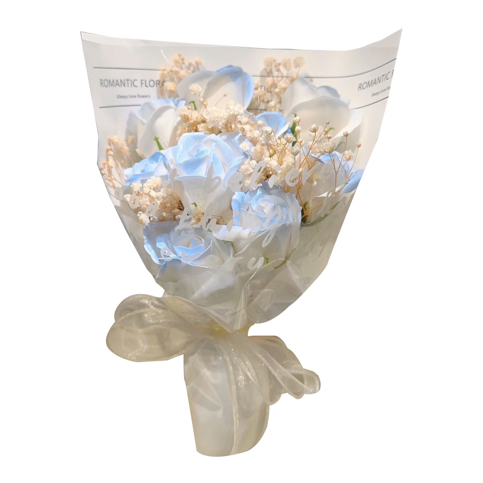 Barhoo Celestial Bouquet with Preserved Gypsophila and Realistic Blue ...