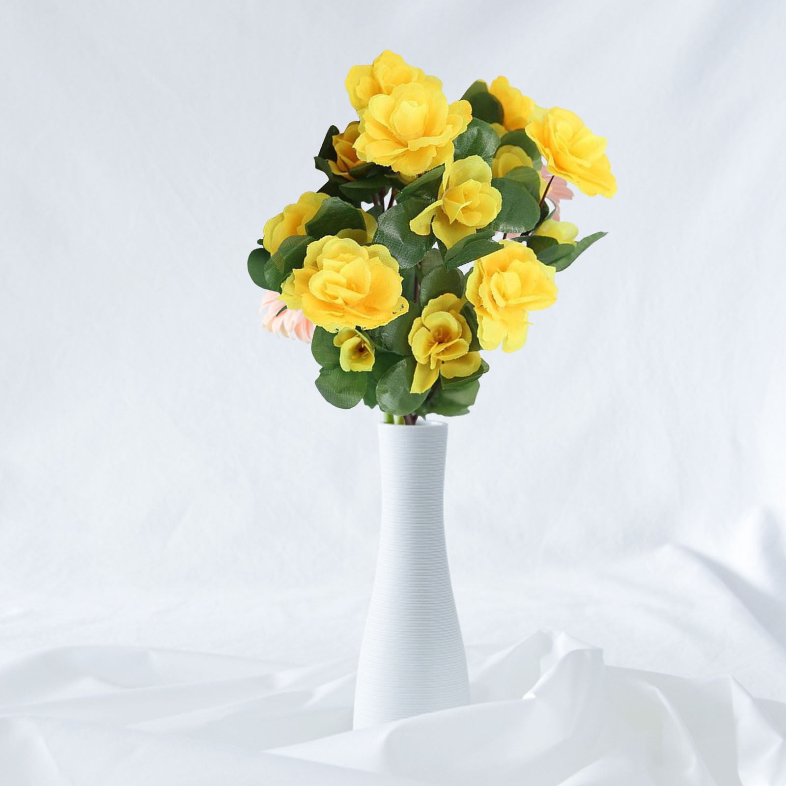 Barhoo Yellow Artificial Flowers Yellow Silk Begonia Bush - Hyper ...