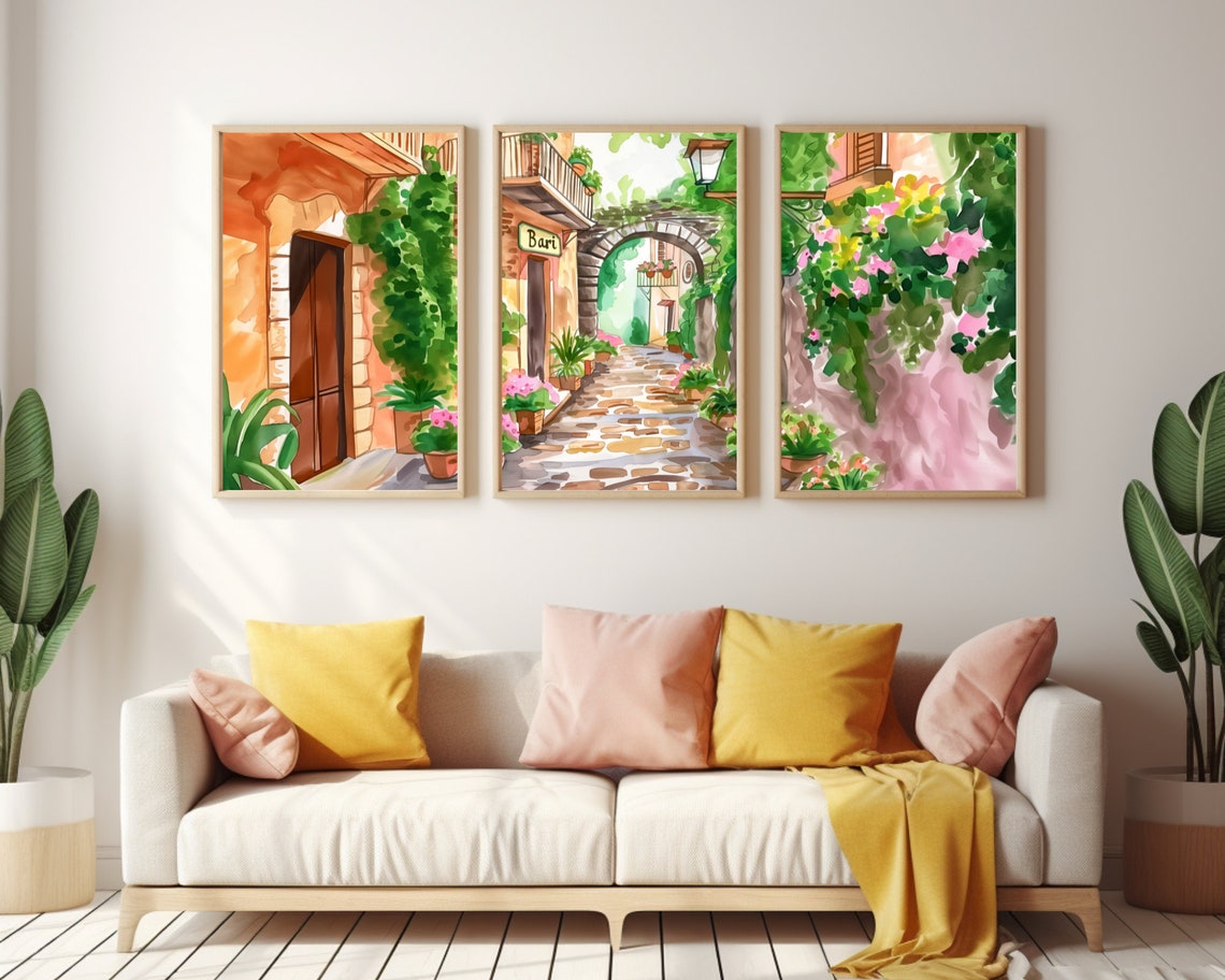 Bari Italy Puglia Mediterranean Wall Art Italian Village Artwork ...
