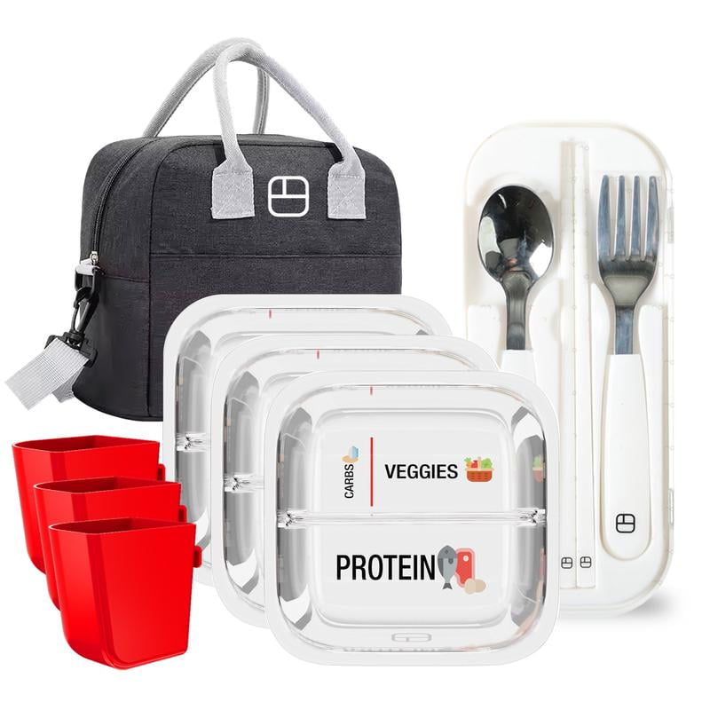 BariBowl Meal Prep Set (3-Pack) with bite-sized utensils, Branded Lunch ...