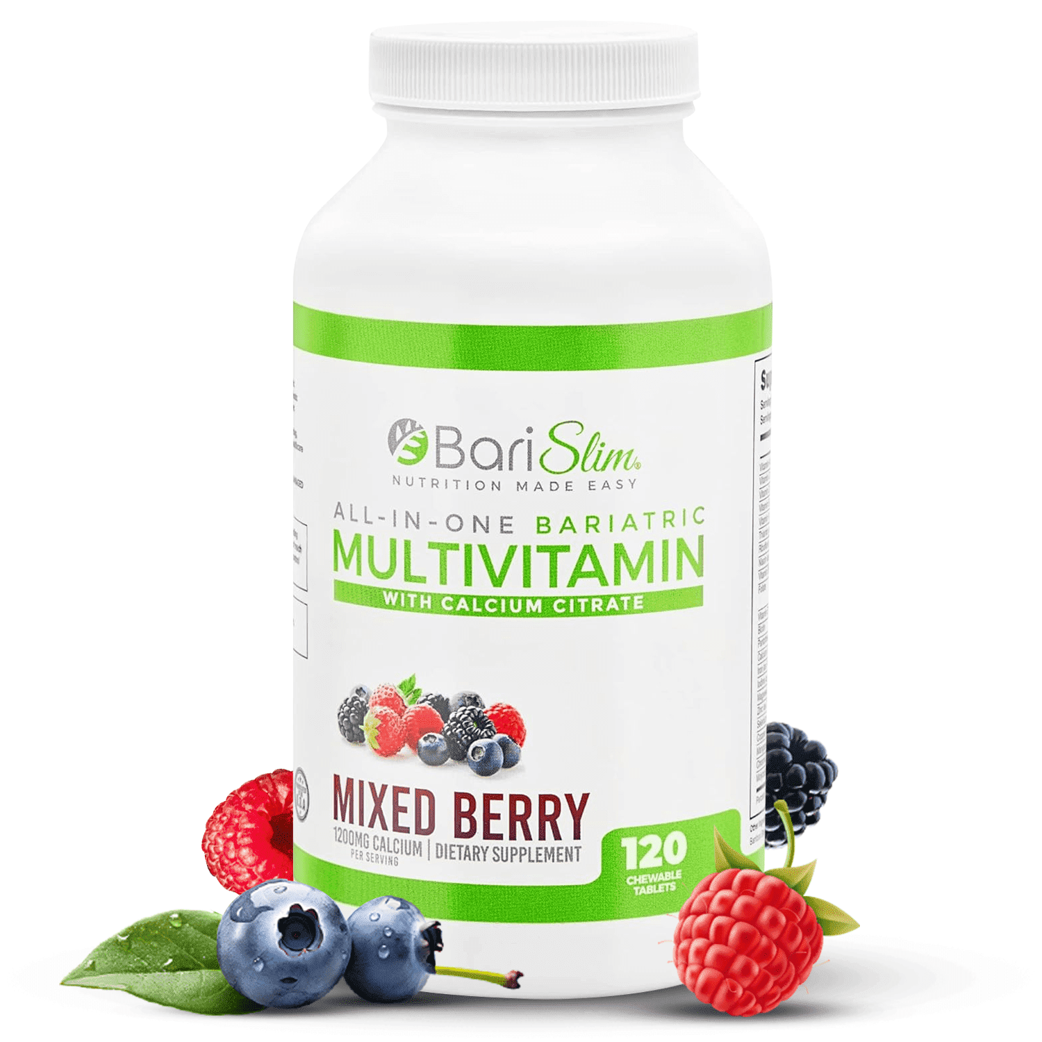 BariSlim Bariatric Chewable Multivitamin Tablets, Calcium Citrate, Mixed Berry Flavor, 120 Count ...