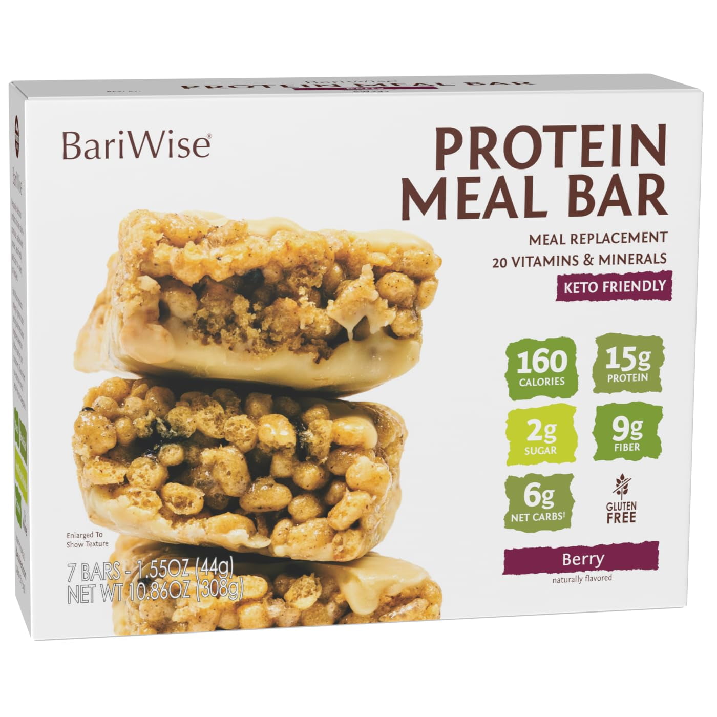 BariWise Meal Replacement Protein RRF12 & Fiber Bar, Berry, Low Carb ...