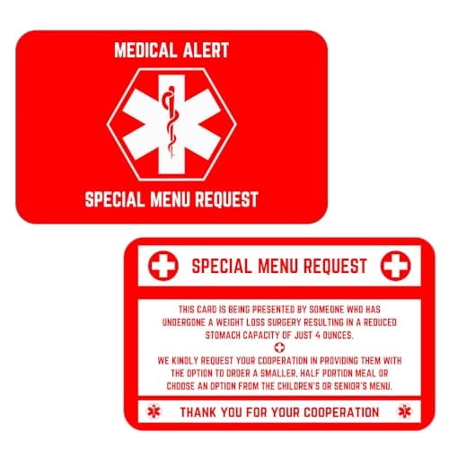 Bariatric Card for Restaurants, Special Menu Request Card, Portion ...