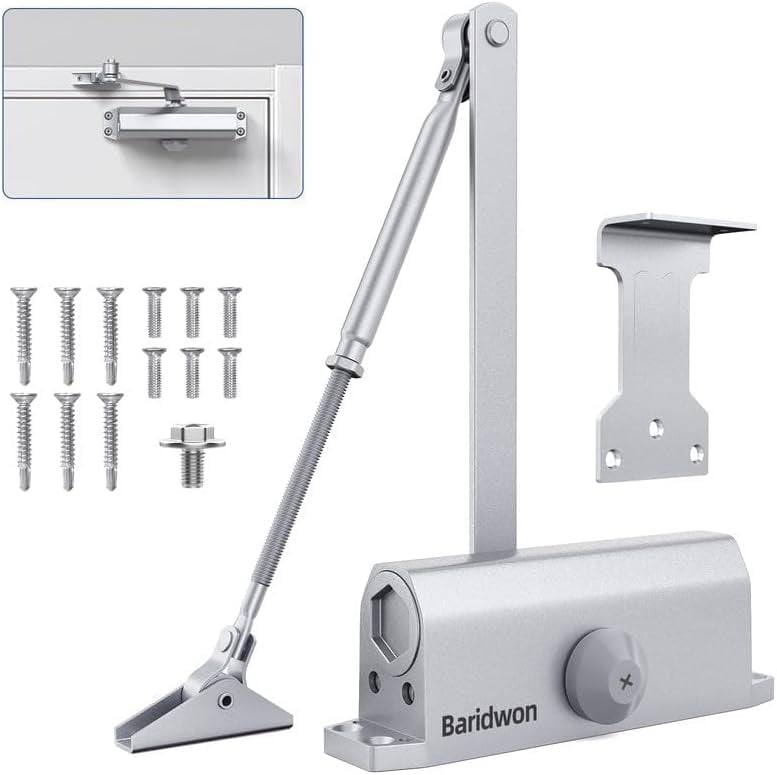 Baridwon Silver Small Hydraulic Door Closer with Hold Open, No Slam ...