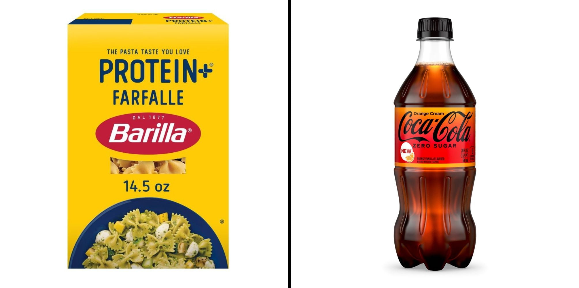Barilla 10g Protein + Farfalle Pasta 14.5 oz & Coca-Cola Zero Orange ...