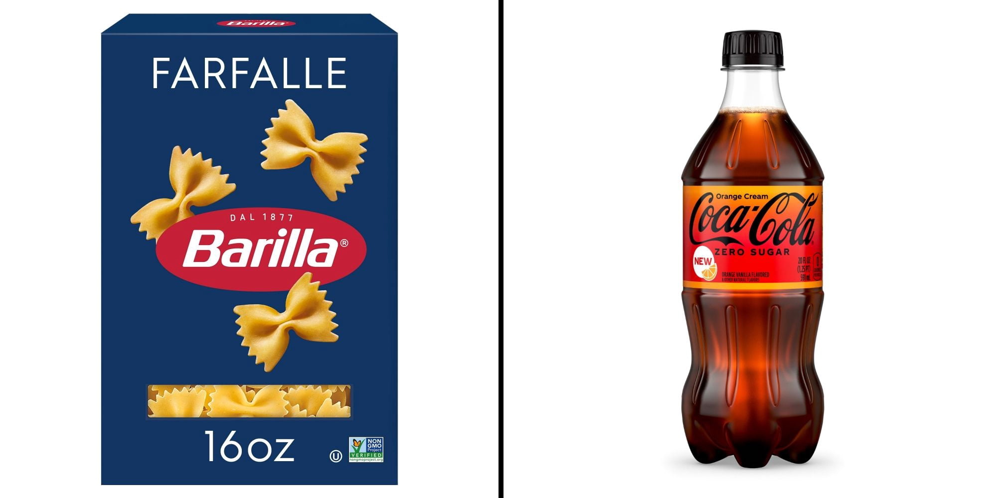 Barilla Farfalle Pasta 16 oz & Coca-Cola Zero Orange Cream 20 Oz ...