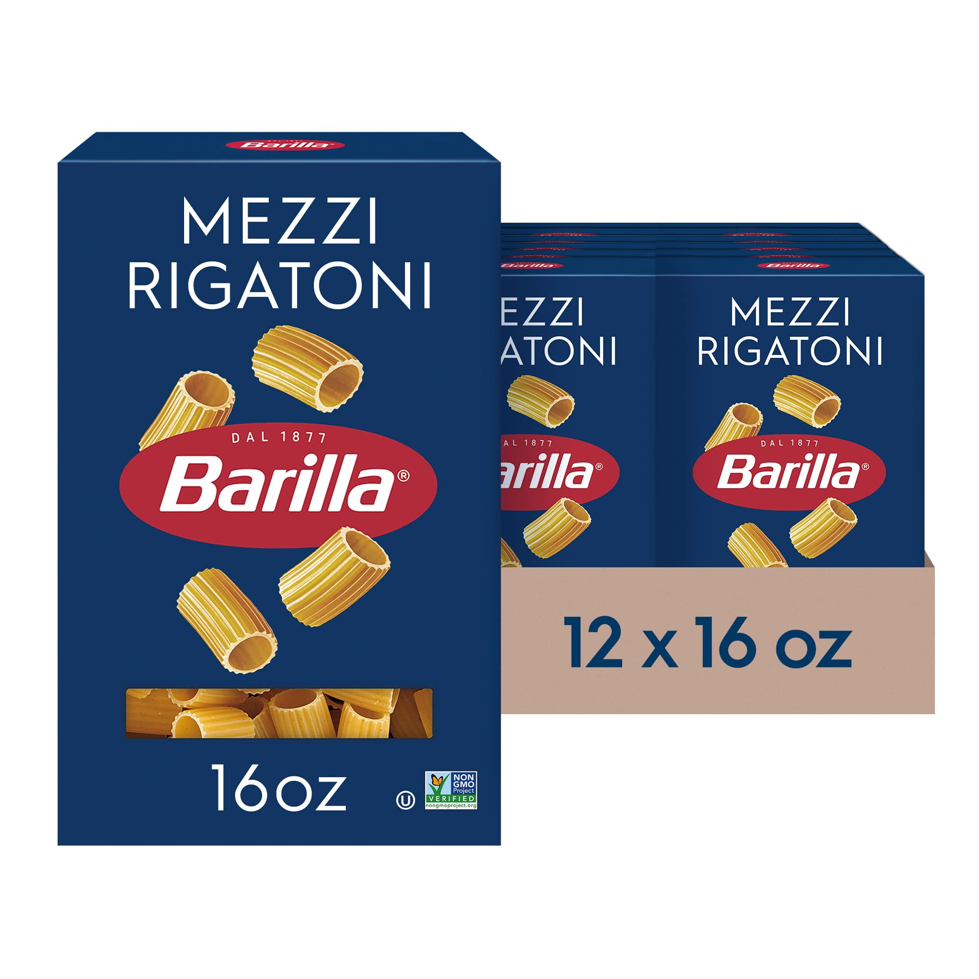 Barilla Mezzi Rigatoni Pasta, 16 Oz. Box (Pack Of 12) - Non-Gmo Pasta ...