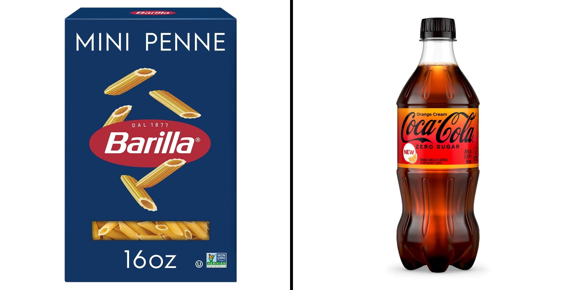 Barilla Mini Penne Pasta 16 oz & Coca-Cola Zero Orange Cream 20 oz ...