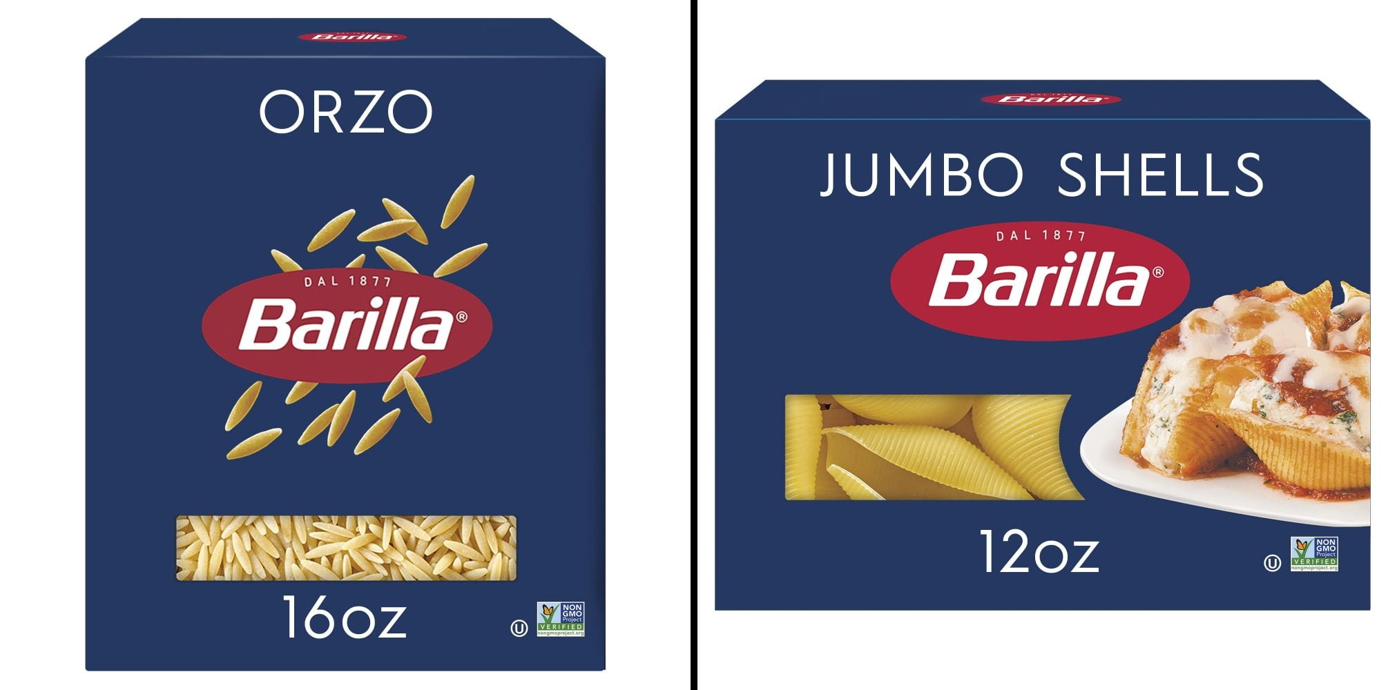 Barilla Orzo Pasta 16 oz & Barilla Jumbo Shells Pasta 12 oz - Non-GMO ...