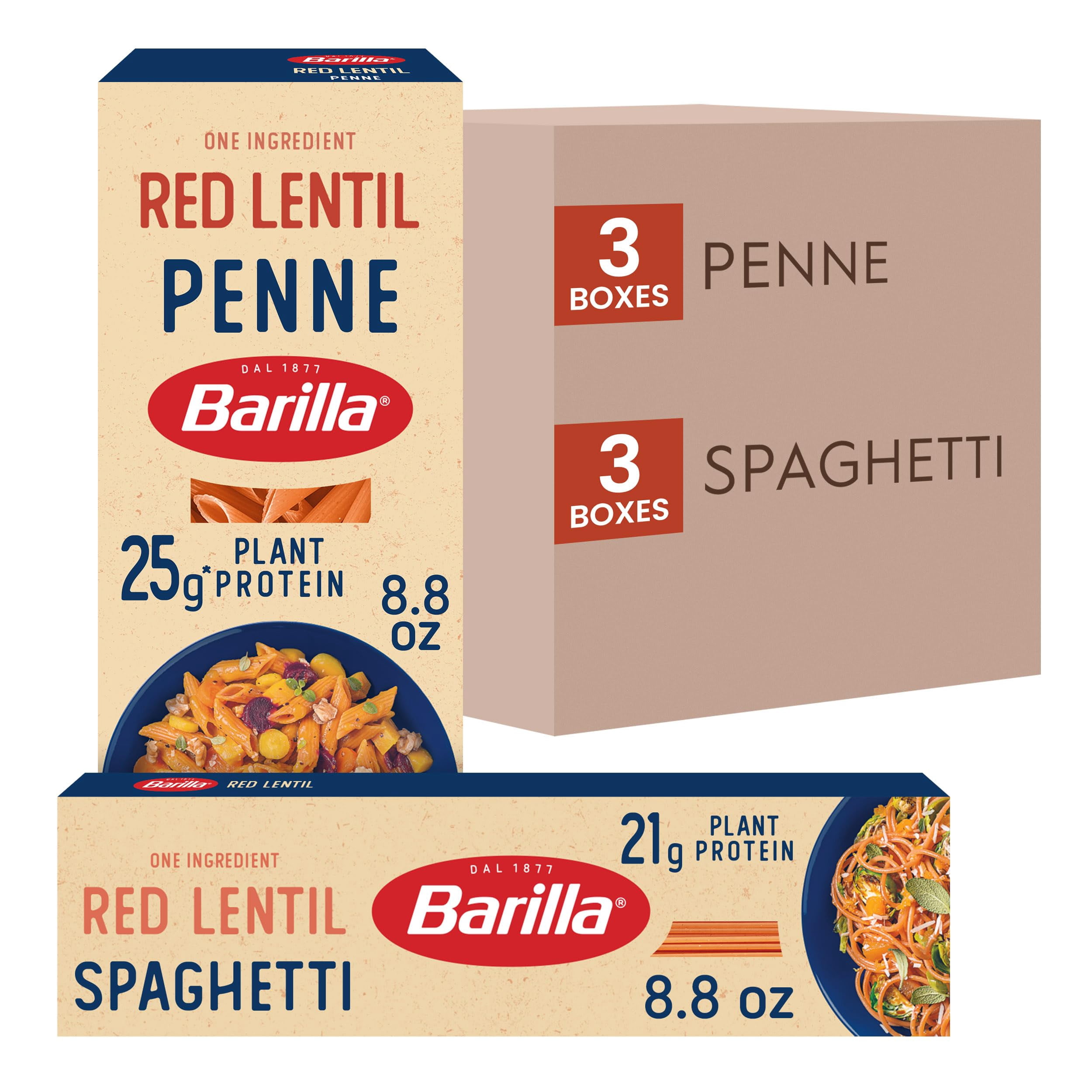 Barilla Red Lentil Spaghetti & Penne Pasta Variety Pack, 8.8 oz (Pack of 6) - Vegan, Gluten Free ...