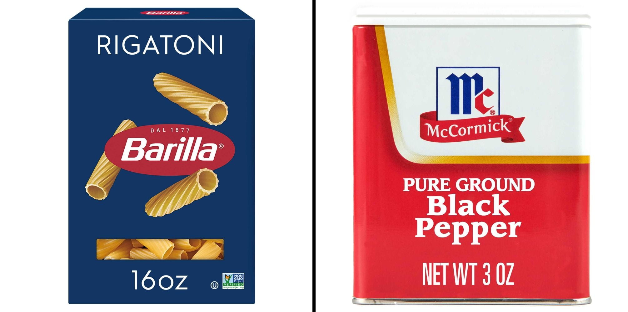 Barilla Rigatoni Pasta 16 oz & McCormick Pure Ground Black Pepper 3 oz ...