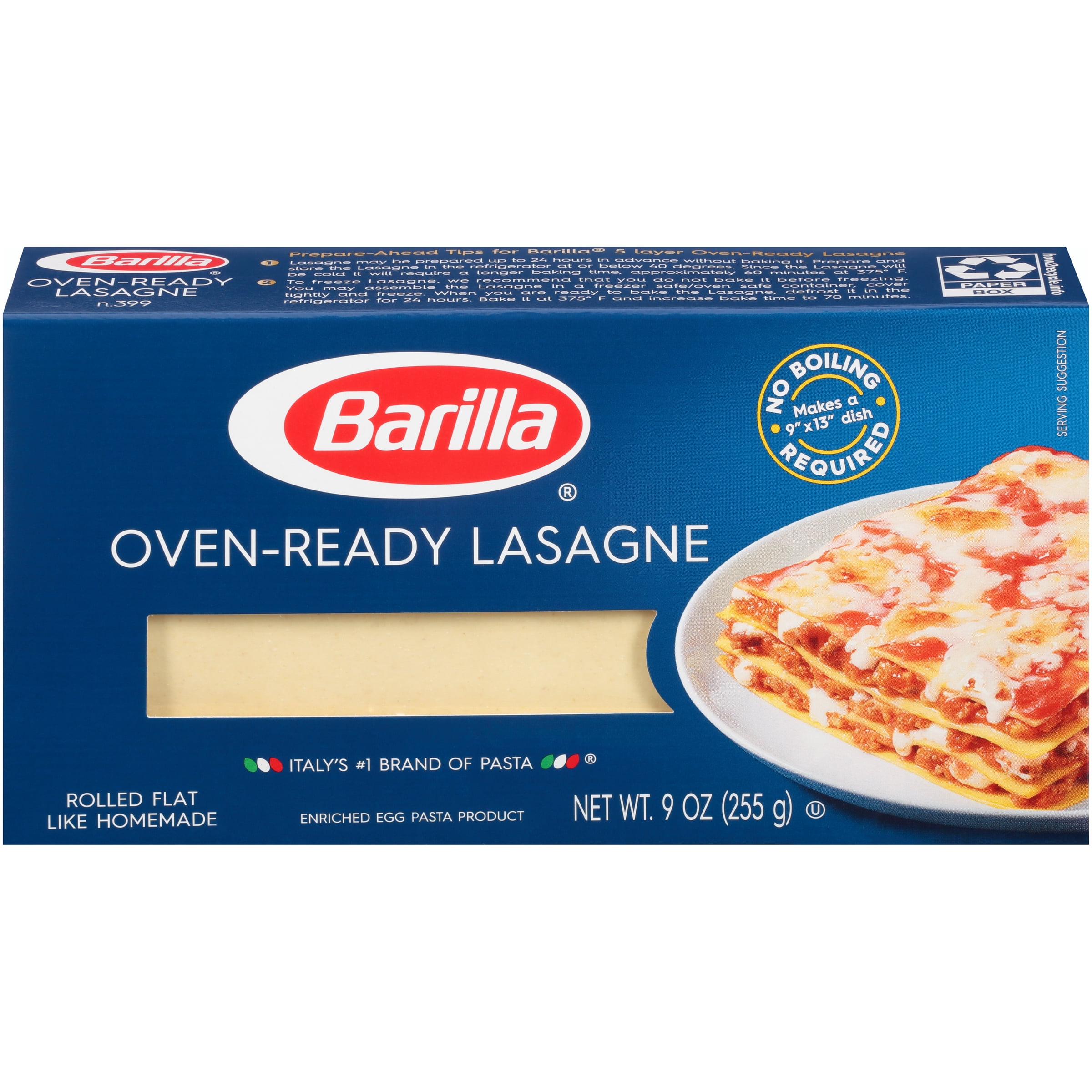 Barilla Precooked Dry Oven-Ready Lasagne Pasta, Kosher Certified, 9 oz ...