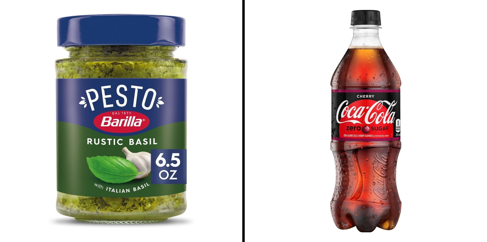 Barilla Rustic Basil Pesto Sauce 6.5 oz & Coca-Cola Zero Calorie Cherry ...