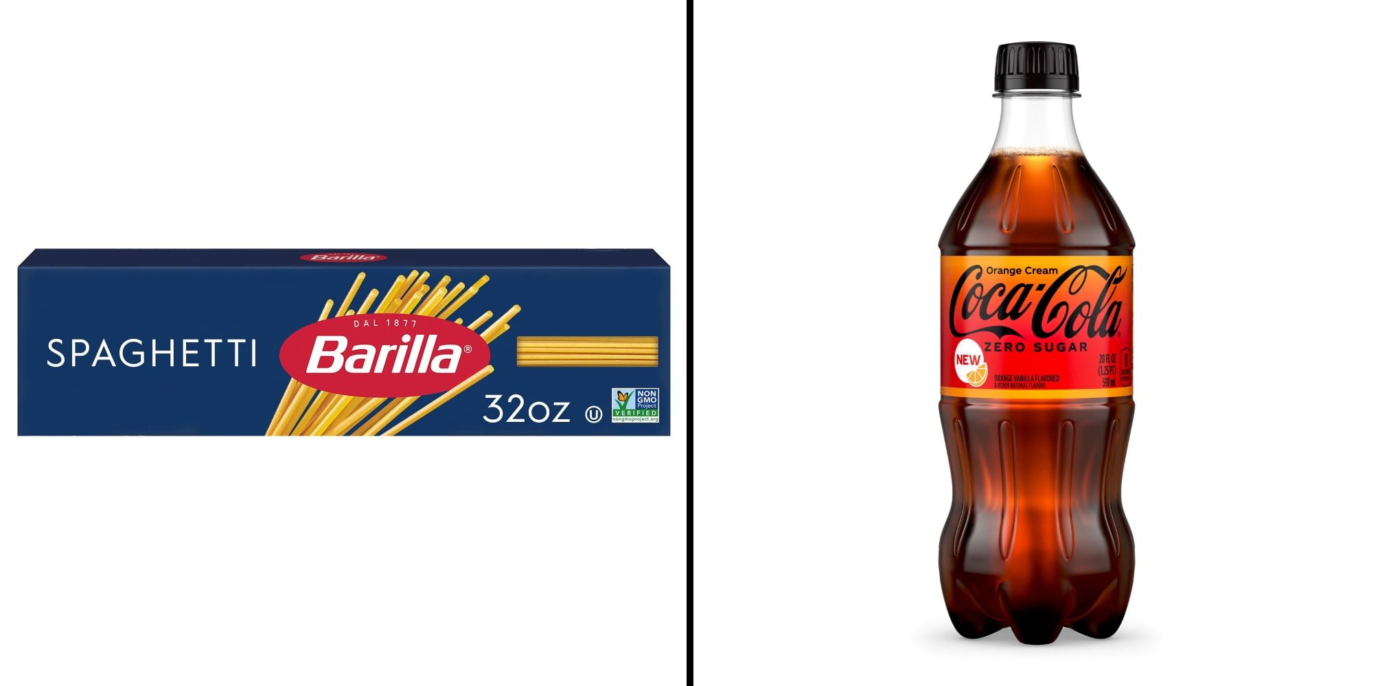 Barilla Spaghetti Pasta 32 oz & Coca-Cola Zero Orange Cream 20 oz ...