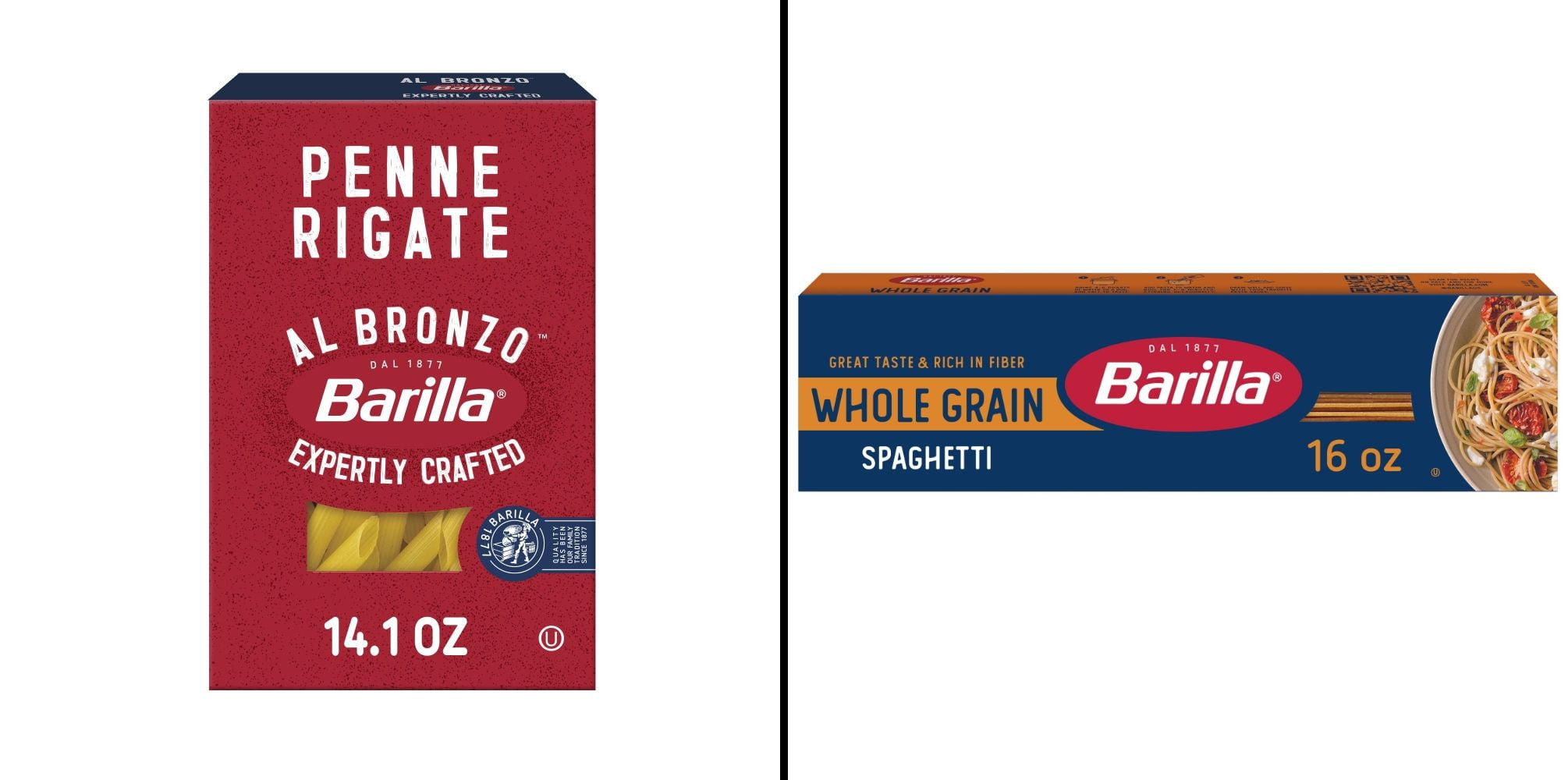Barilla Whole Grain Spaghetti, 16 oz & Barilla Al Bronzo Penne, 14.1 oz ...
