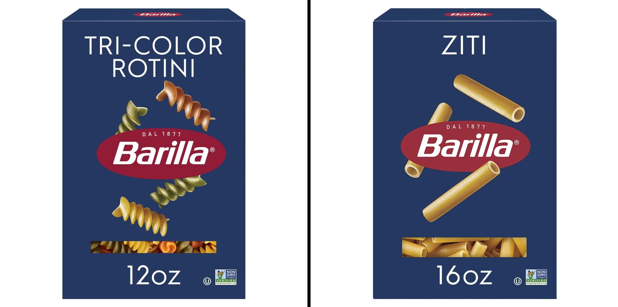 Barilla Ziti Pasta 16 oz & Barilla Tri-Color Rotini Pasta 12 oz ...