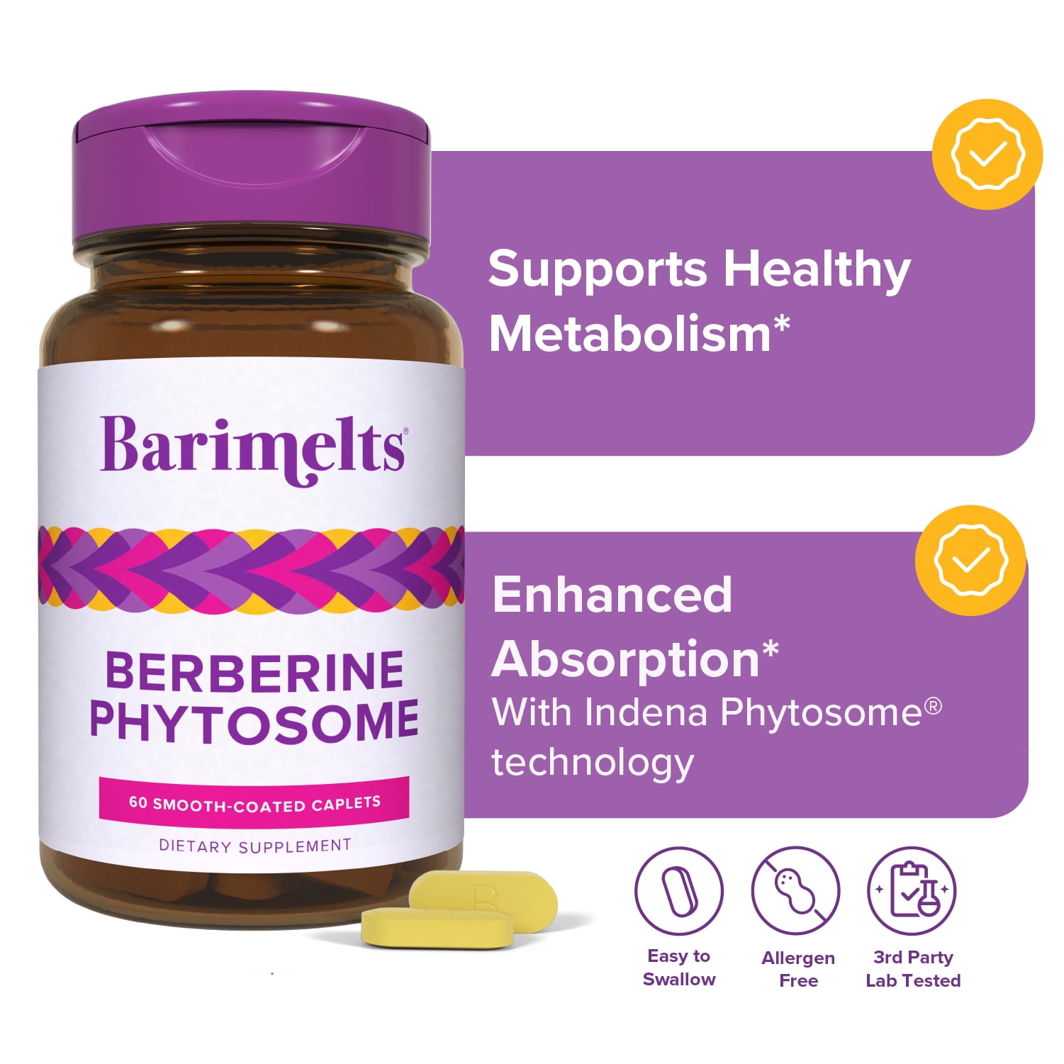 Barimelts Berberine Phytosome 550mg - 60 Easy-Swallow Caplets (1-Month ...