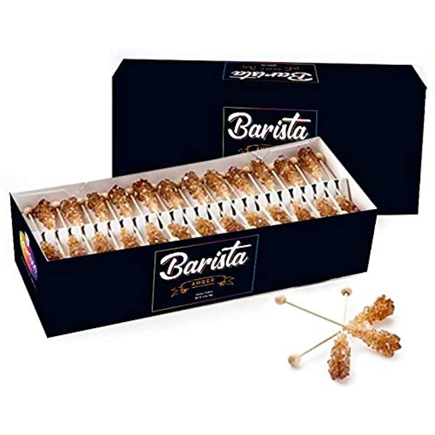 Barista Rock Candy Sugar Sticks (Amber, 100 Count) Non-GMO, Gluten-Free ...
