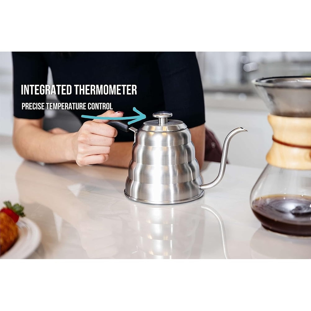 Barista Warrior Gooseneck Kettle with Thermometer for Pour Over Coffee ...