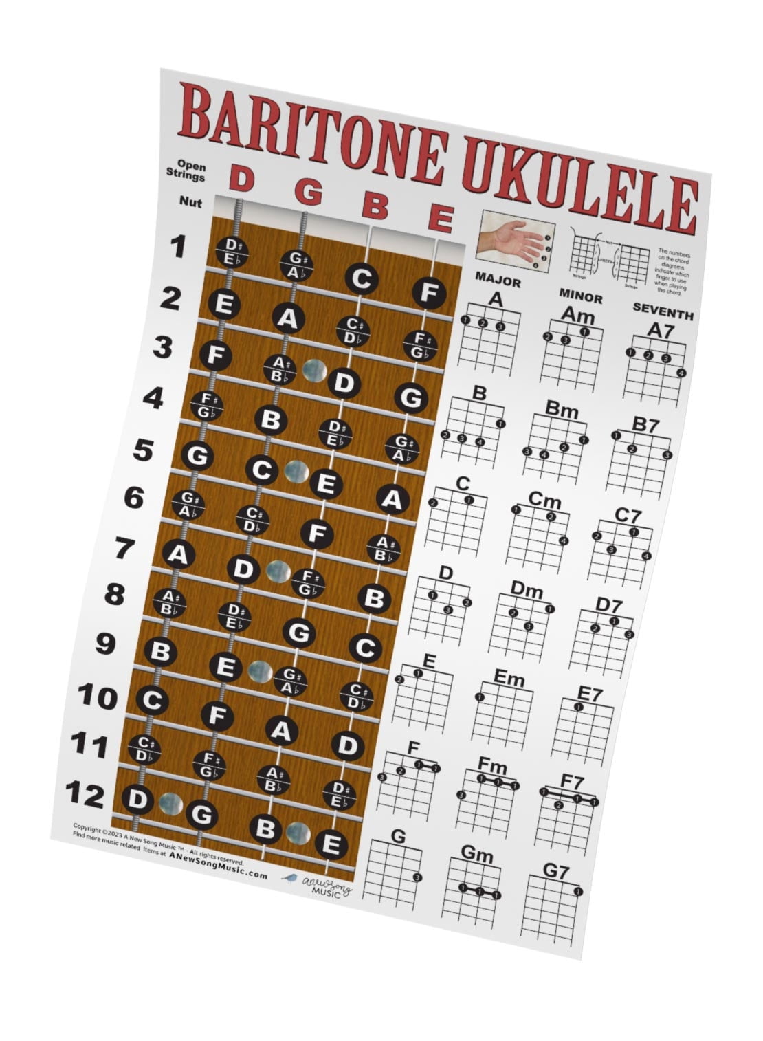 Baritone Ukulele Fretboard Notes & Chord Chart 11x17 - Walmart.com