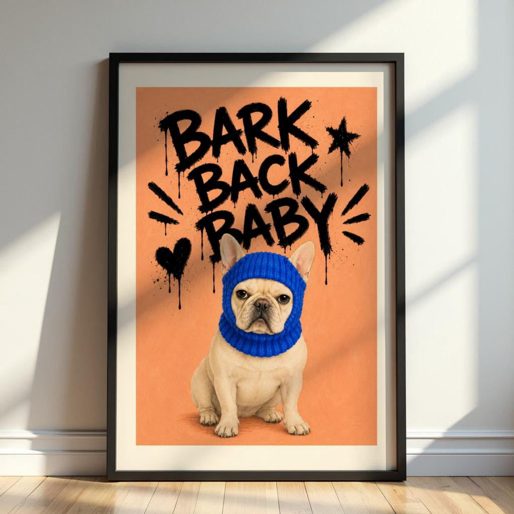 Bark Back Baby French Bulldog Poster Funny Graffiti Dog Wall Art Cute ...