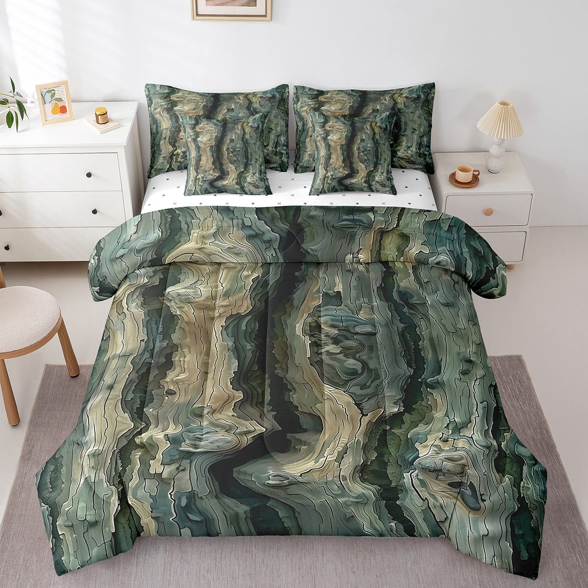 Bark Bedding Set Queen Size,Bark Texture Comforter Set 7 Pieces,Vintage ...