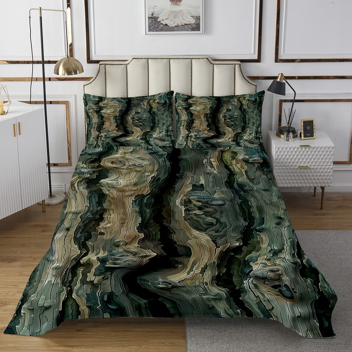 Bark Bedspread Set Queen Size,Bark Texture Quilt Set,Vintage Jungle ...