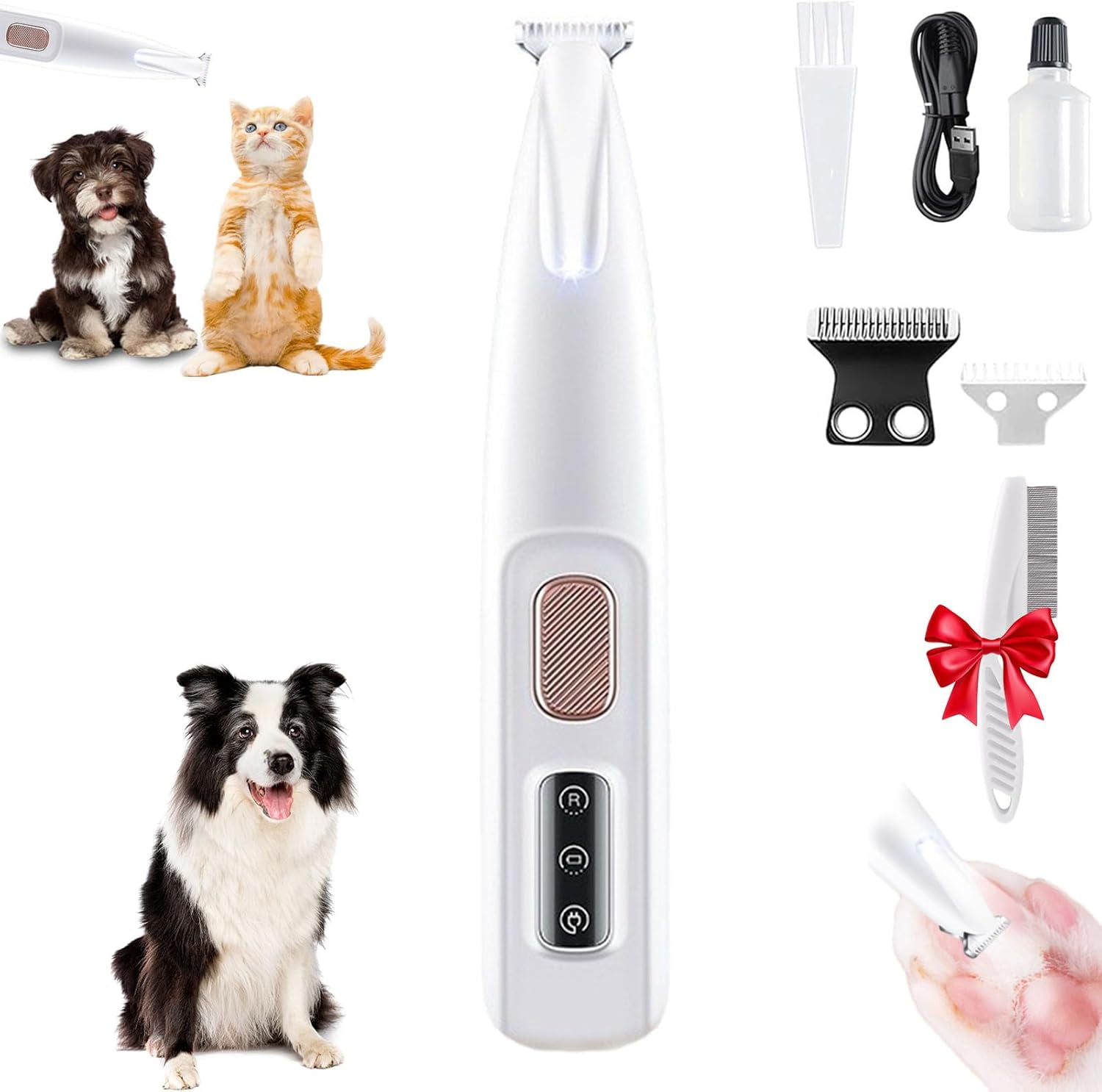 Bark & Buzz Dog Trimmer, Dog Paw Trimmer with Led Light, Upgrade ...