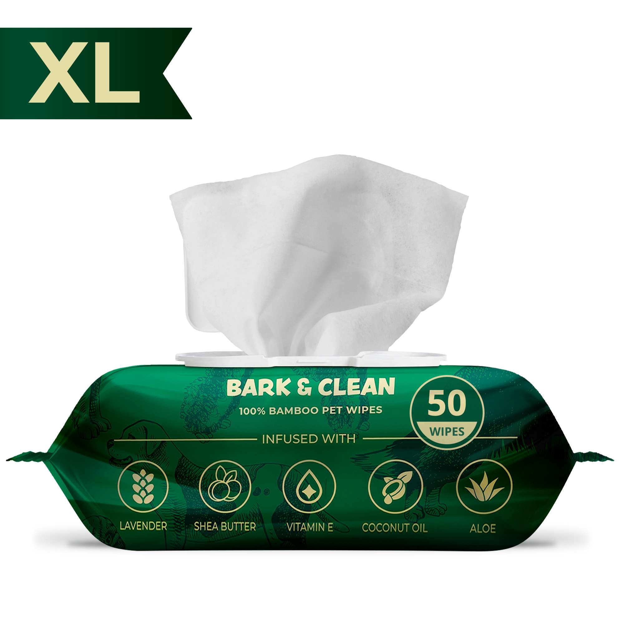 Bark & Clean Pet Wipes for Cleaning and Grooming- 50 ct. - XL - Dog and ...