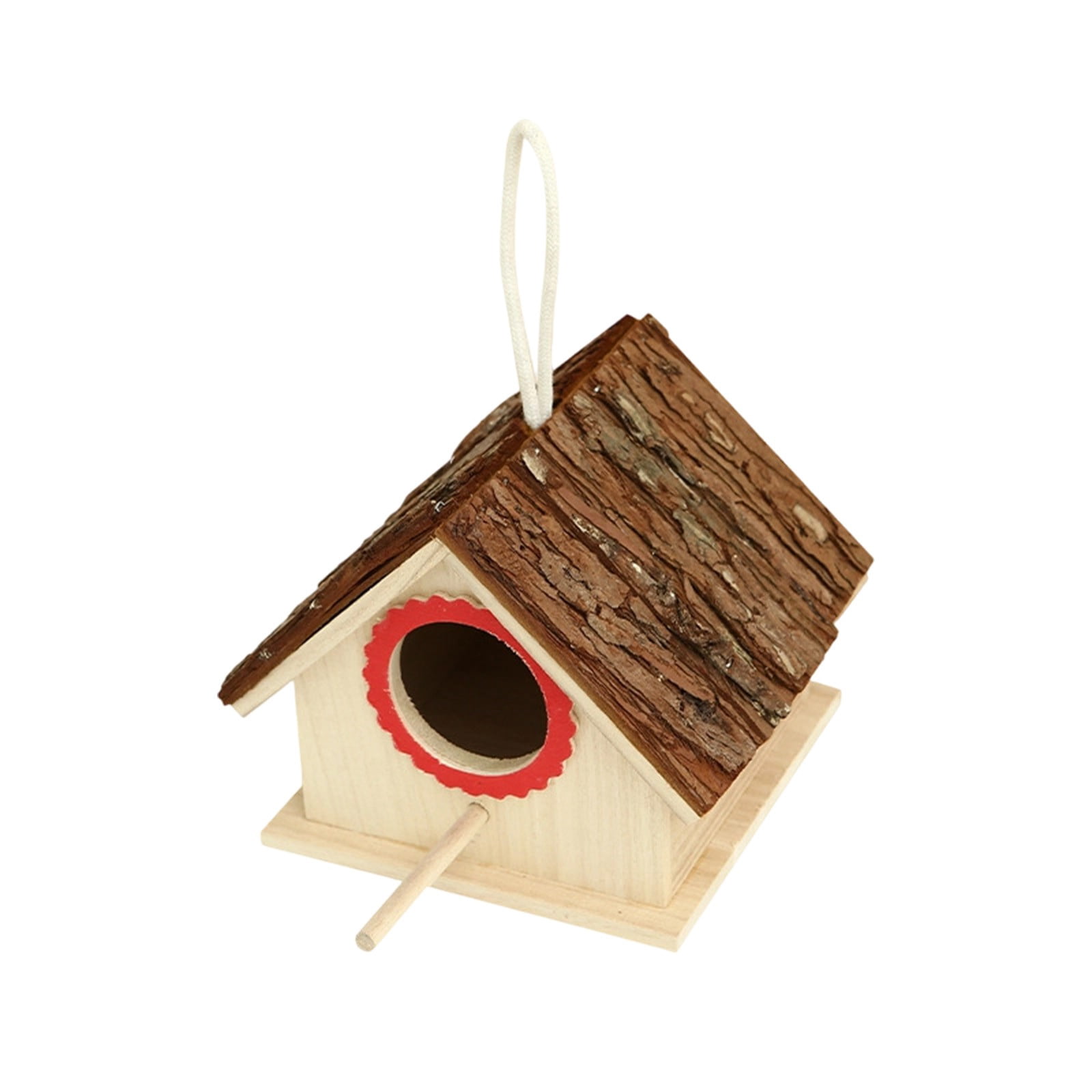 Bark - Roofed Wooden Birdhouse, Outdoor Hanging Bird Nest, Natural ...