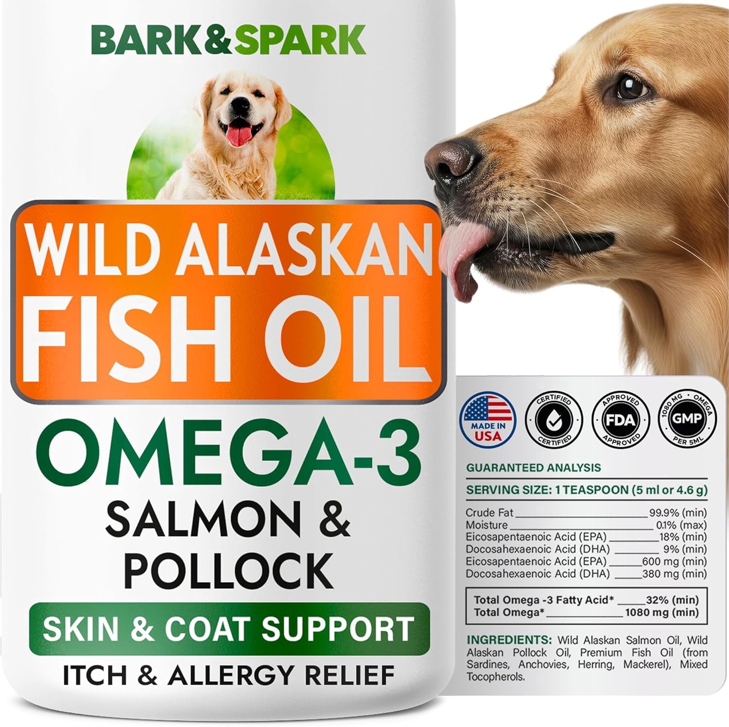 Bark&Spark Fish Oil for Dogs & Cats - Natural Omega-3 - Skin & Coat ...