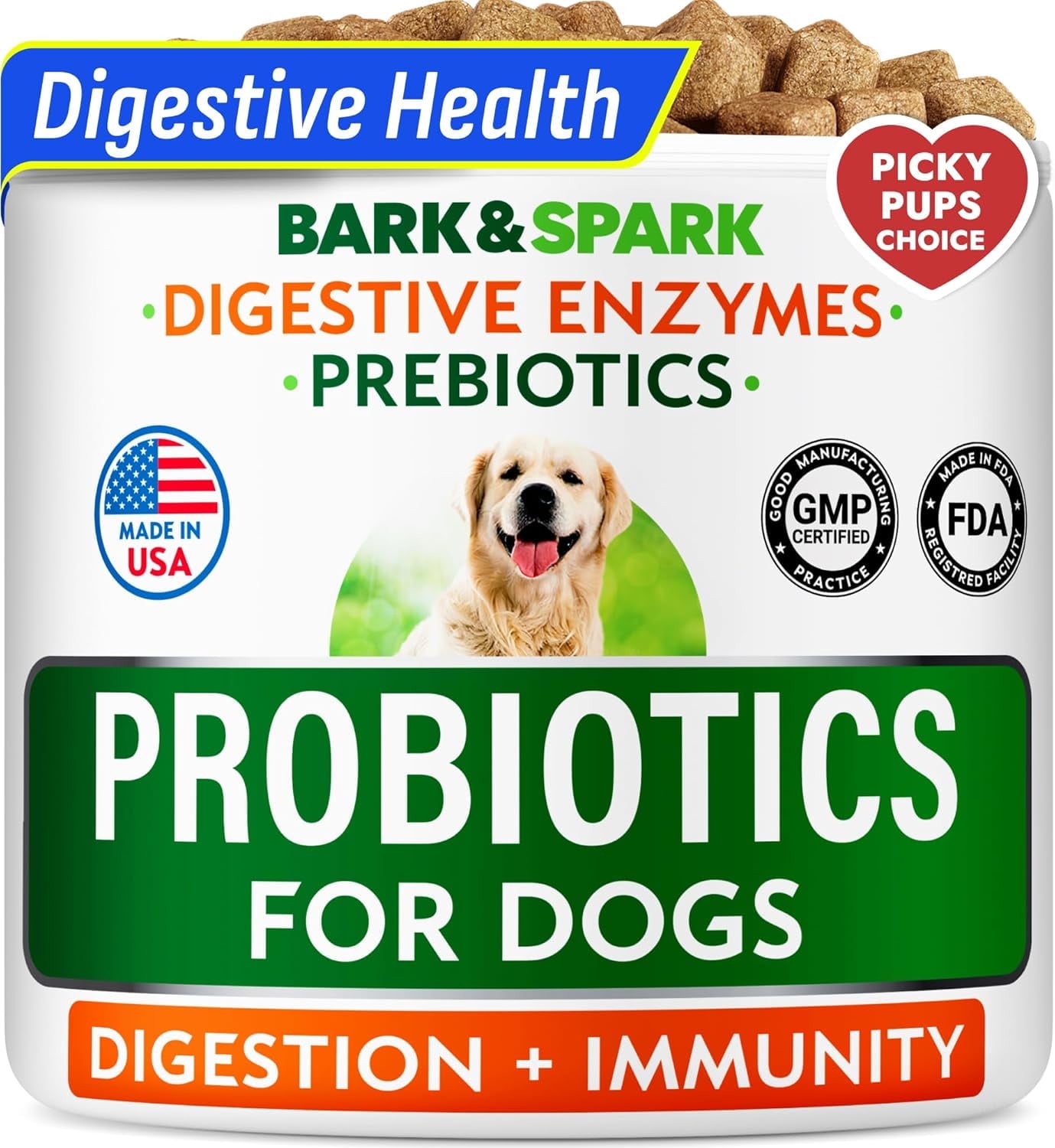 Bark&Spark Probiotic Supplement for Dogs, Gut Health, Chicken Flavor ...