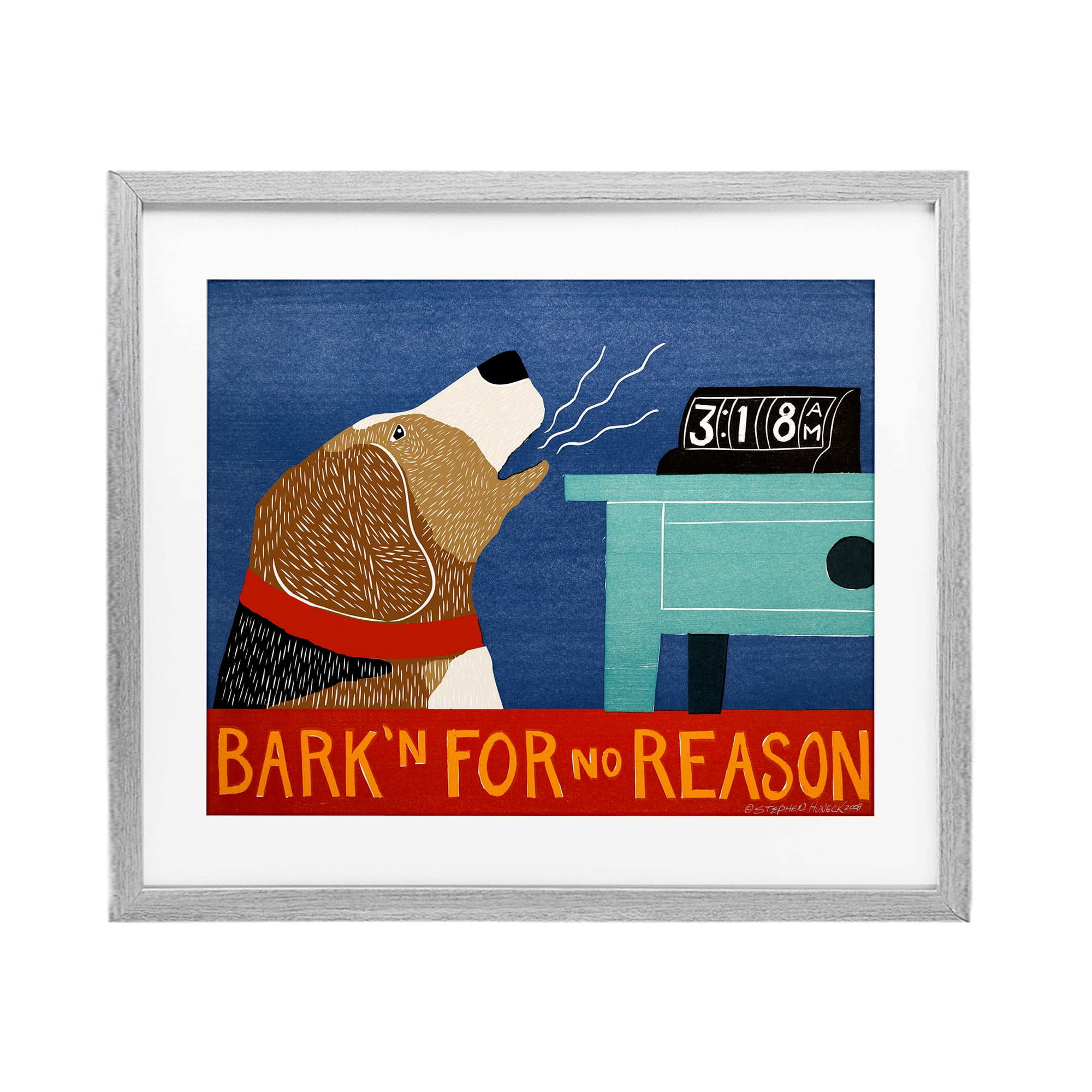 Bark'n For No Reason Gray Framed Print Under Glass, design by Stephen ...