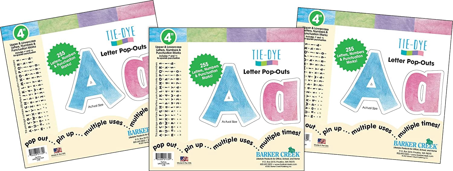 Barker Creek 4" Letter Pop-Outs 3-Pack, Tie-Dye, 765 Upper and ...