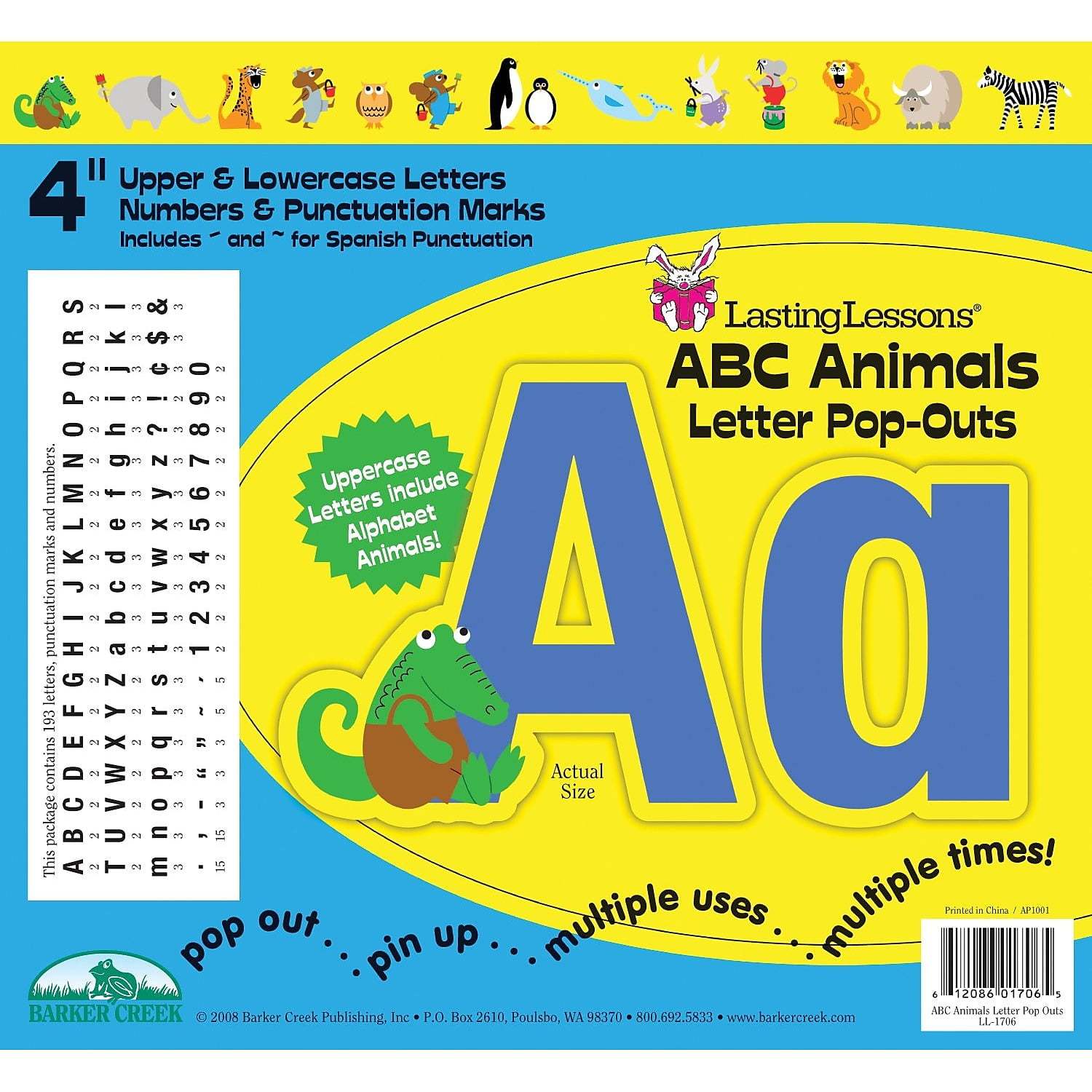 Barker Creek ABC Animals 4" Letter Pop Out All Age LL1706 - Walmart.com