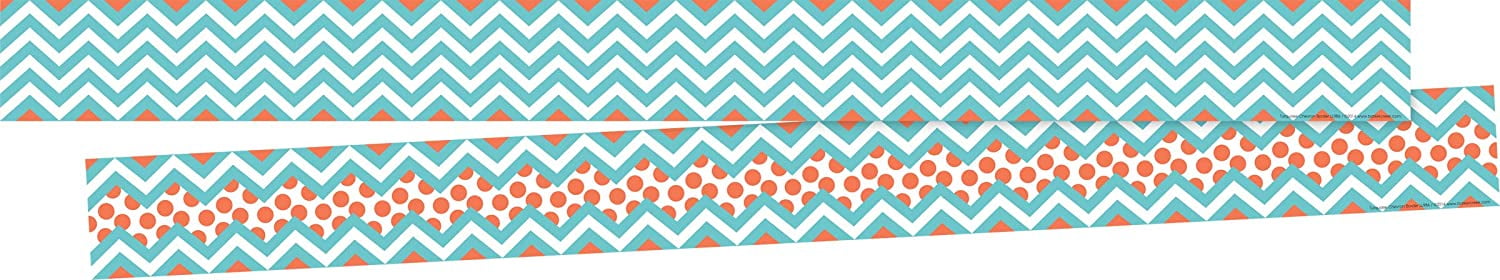 Barker Creek Double-Sided Border 2-Pack, Turquoise & Coral Chevron ...