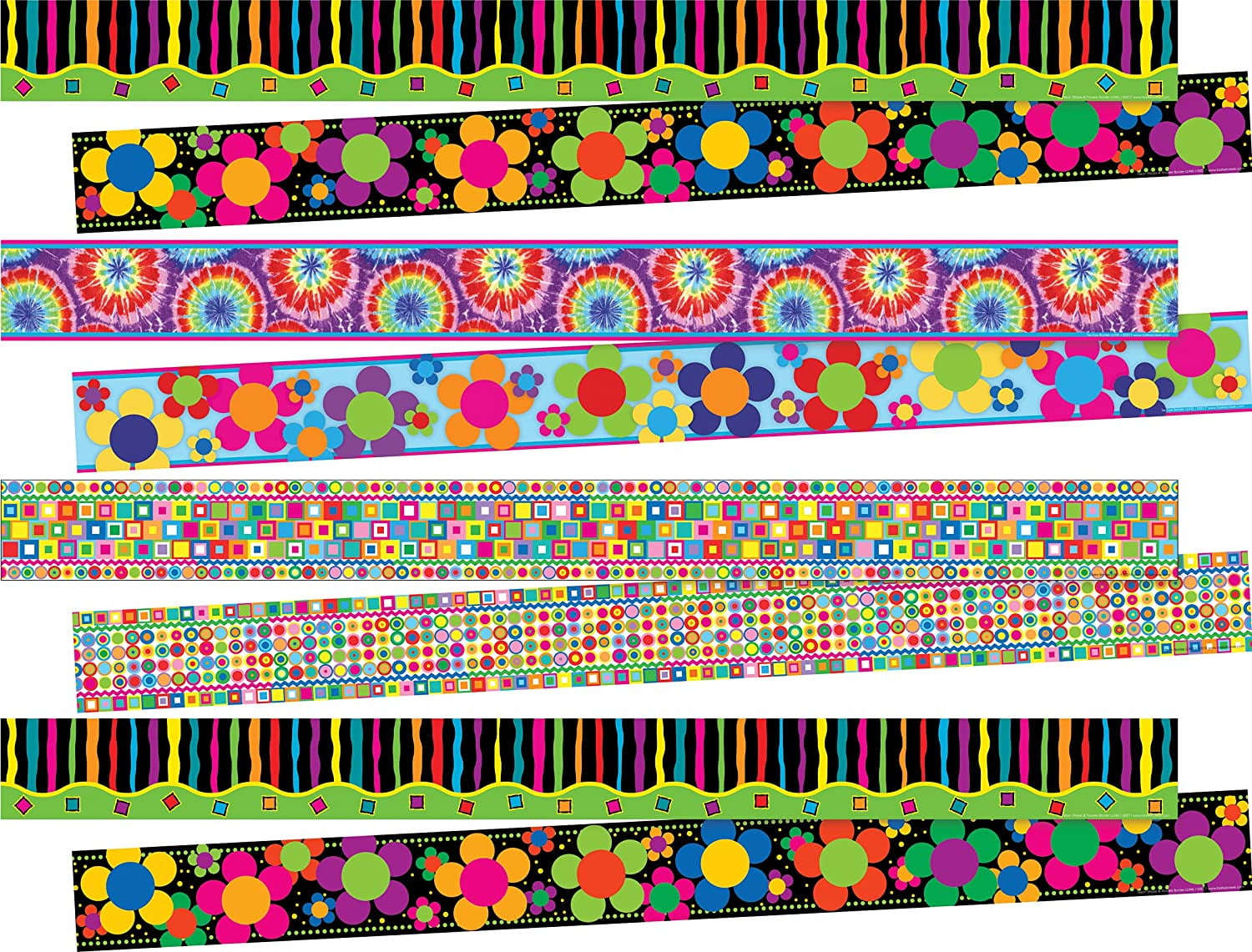 Barker Creek Double-Sided Trim Set of 4, Just Groovy, Mixed-Design, 140 ...
