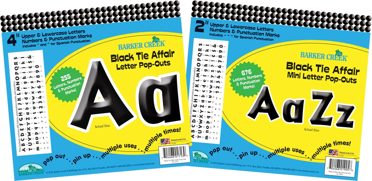 Barker Creek Letter Pop-Out Set - 2" & 4" Black Tie - 931 Characters ...