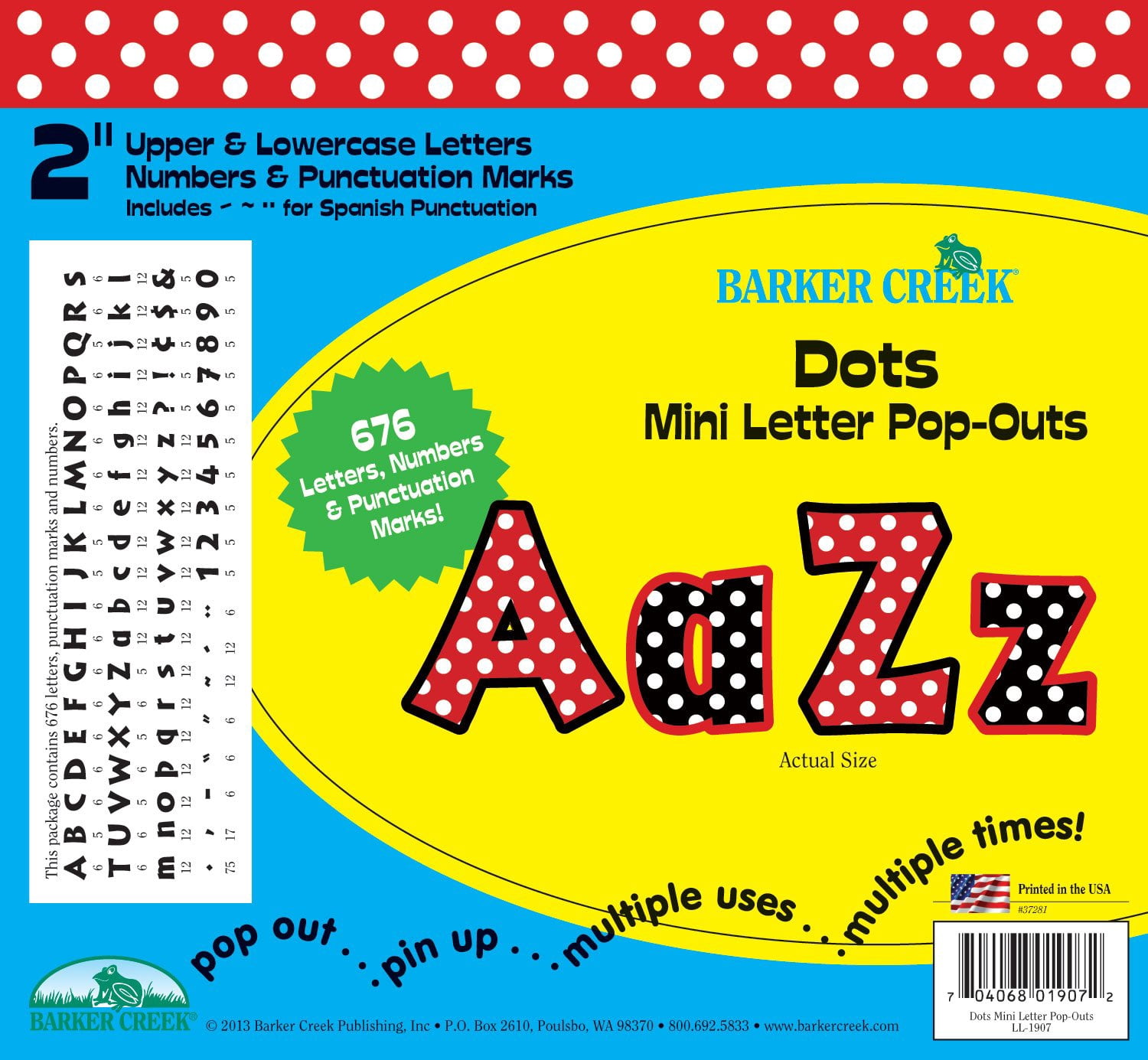 Barker Creek Letter Pop-Outs, 2" Dots, Multicolor Designer Letters for ...