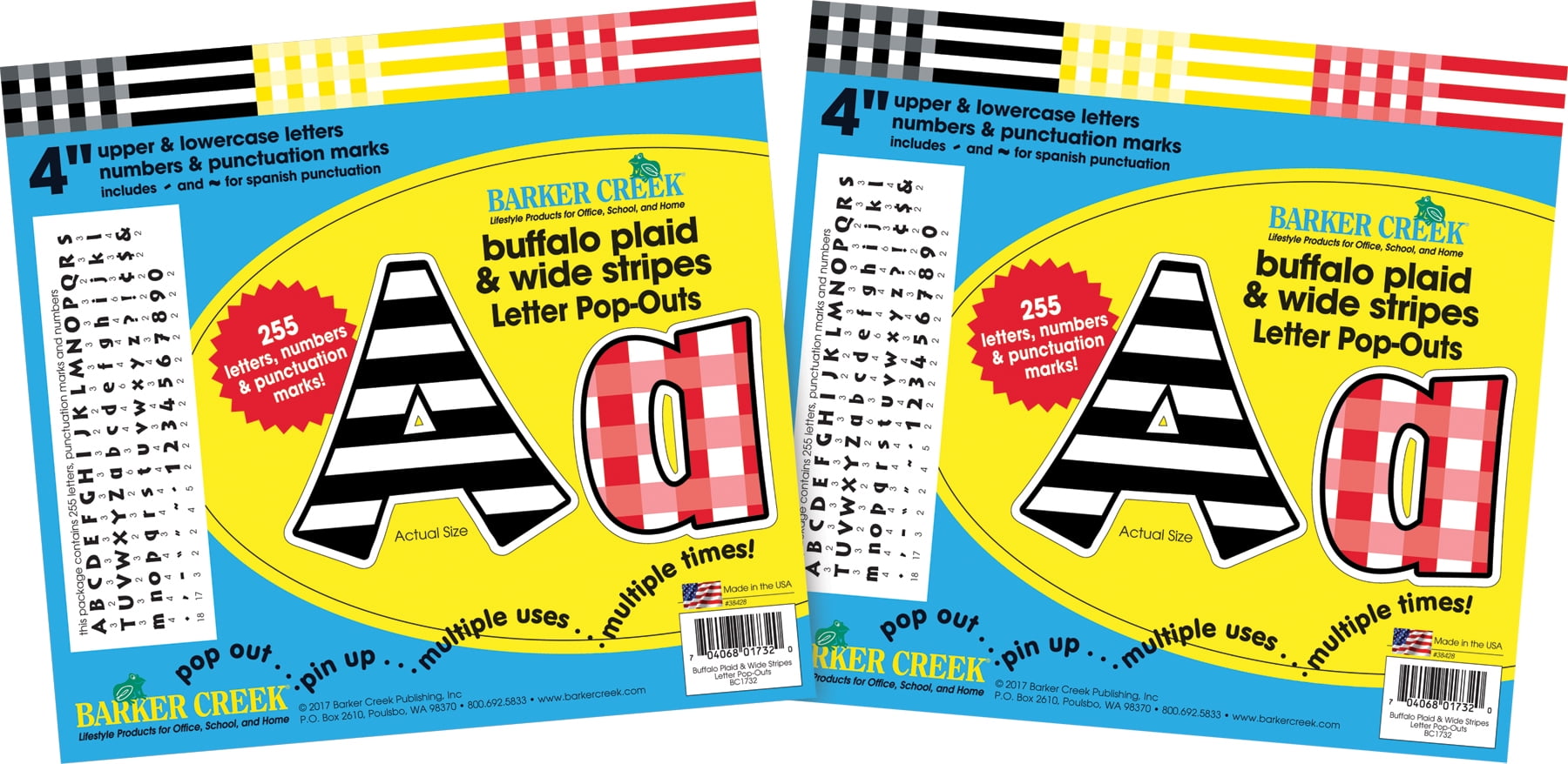 Barker Creek 4" Letter Pop-Out 2-Pack Buffalo Plaid & Wide Stripes ...