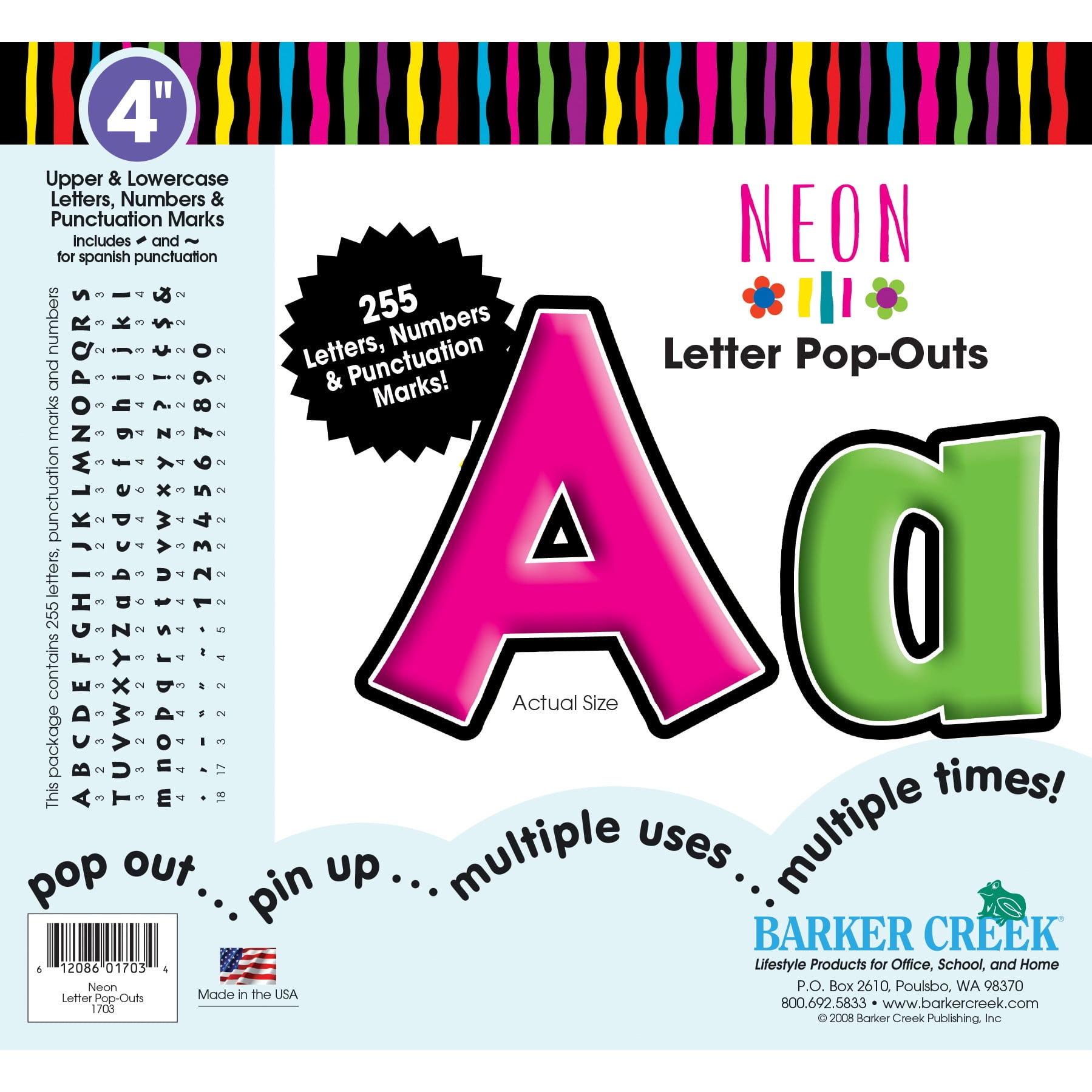 Barker Creek Letter Pop-Outs, 4 Inch, Neon, Set of 255 - Walmart.com