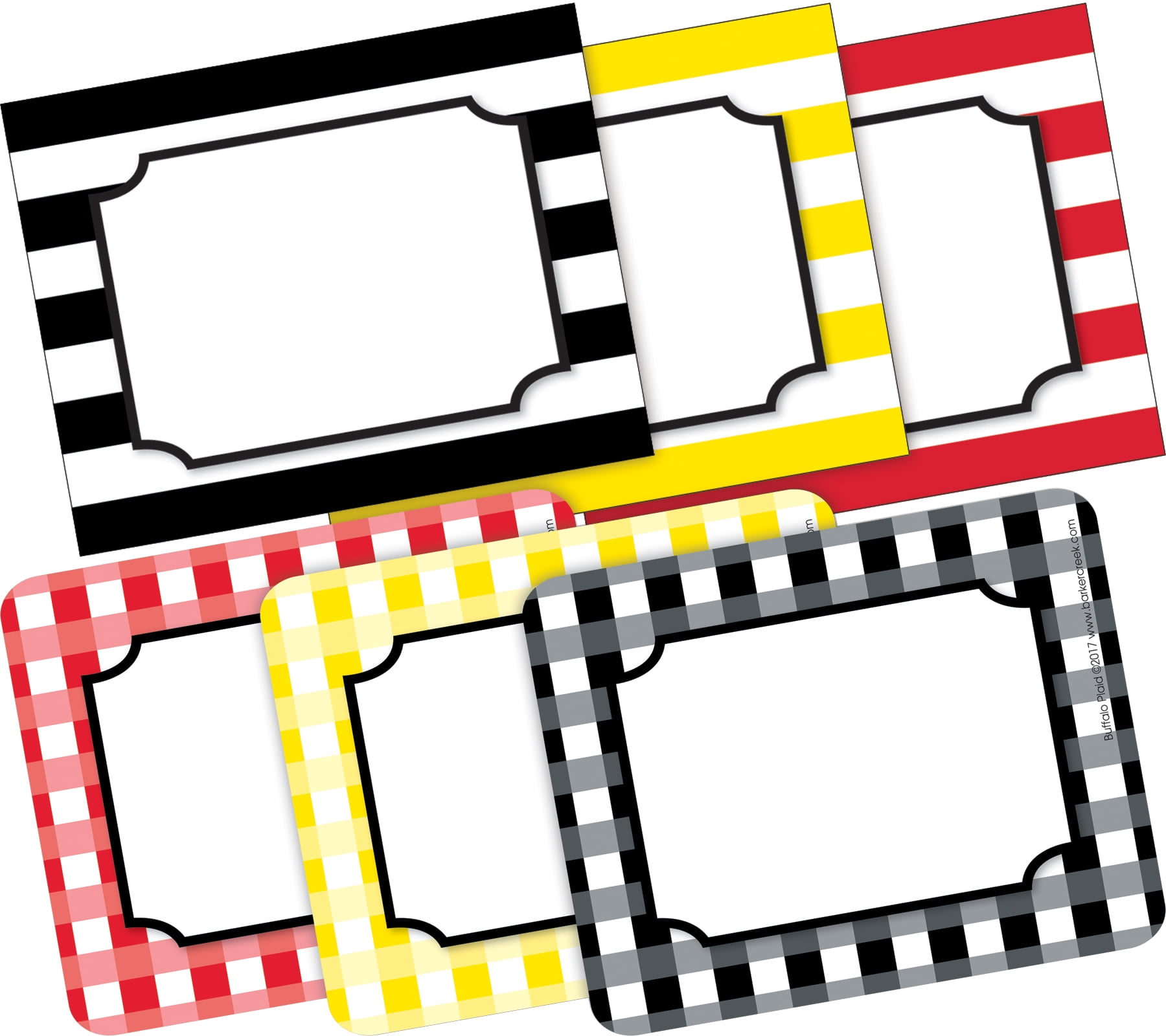 Barker Creek Name Tags ̶ Buffalo Plaid & Wide Stripes ̶ Set of 90 (6 ...
